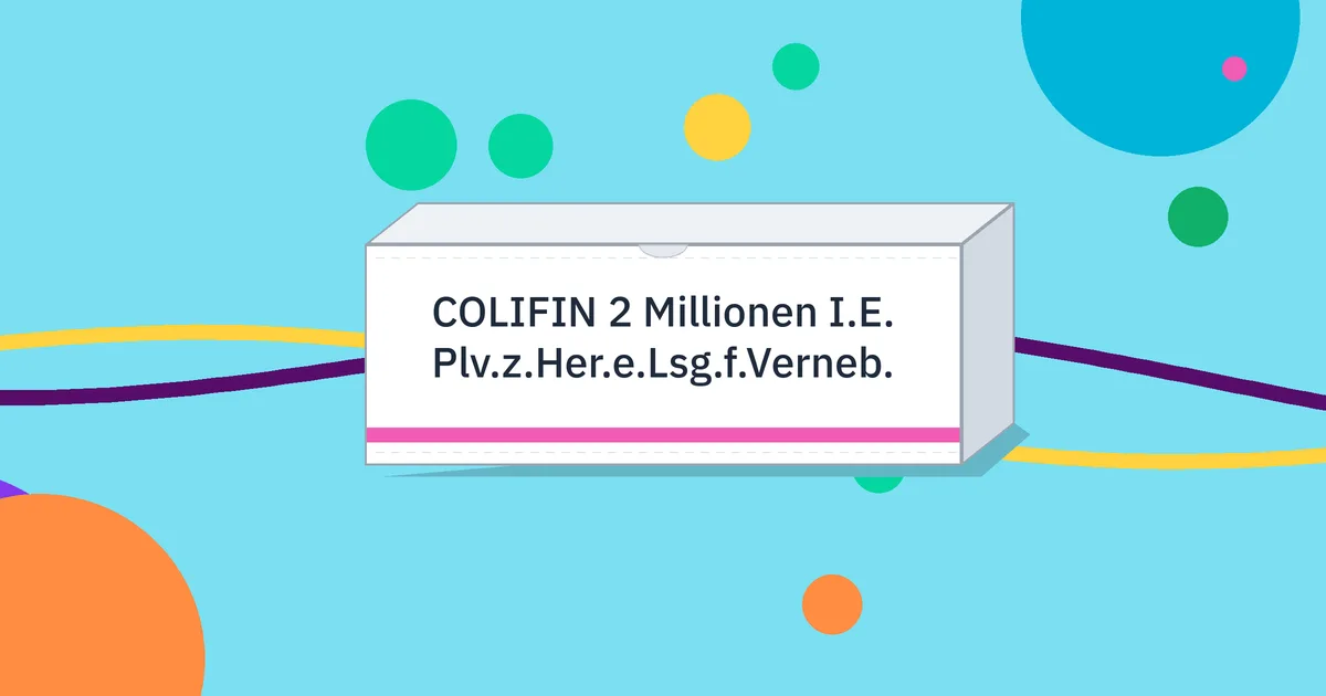 Symbolbild: Packung mit der Aufschrift COLIFIN 2 Millionen I.E. Plv.z.Her.e.Lsg.f.Verneb. (PZN 07537795) – Verfügbarkeit und Bezug in Apotheken in Frankfurt am Main