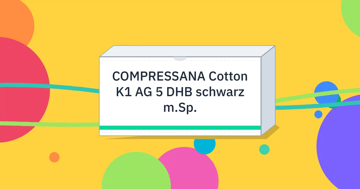 Symbolbild: Packung mit der Aufschrift COMPRESSANA Cotton K1 AG 5 DHB schwarz m.Sp. (PZN 11393451) – Verfügbarkeit und Bezug in Apotheken in Frankfurt am Main