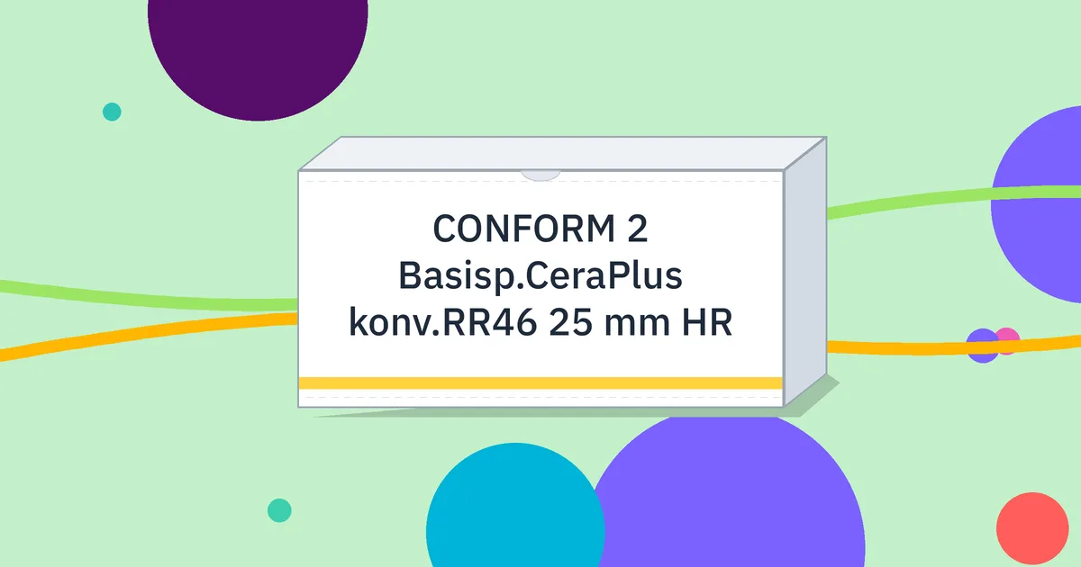 Symbolbild: Packung mit der Aufschrift CONFORM 2 Basisp.CeraPlus konv.RR46 25 mm HR (PZN 11349705) – Verfügbarkeit und Bezug in Apotheken in Frankfurt am Main