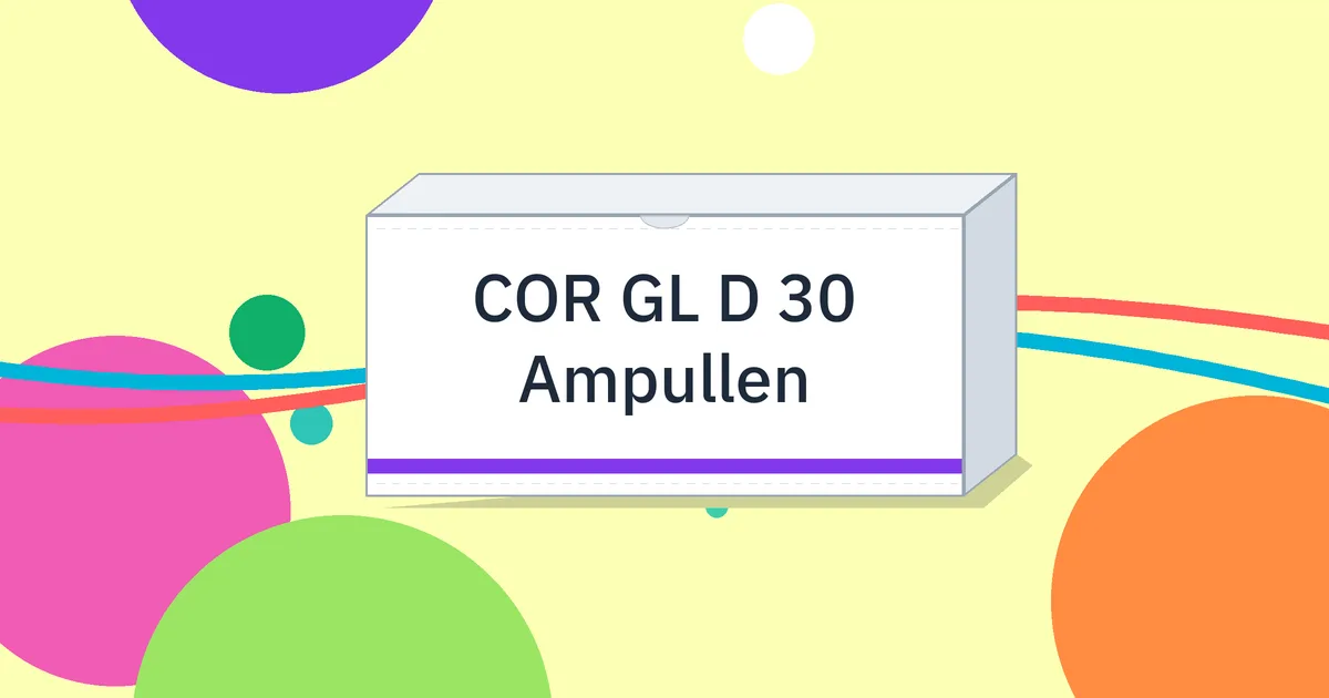 Symbolbild: Packung mit der Aufschrift COR GL D 30 Ampullen (PZN 03360093) – Verfügbarkeit und Bezug in Apotheken in Frankfurt am Main