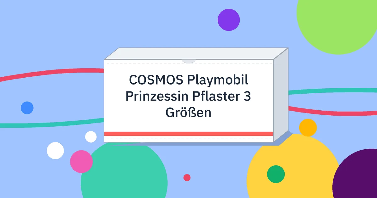 Symbolbild: Packung mit der Aufschrift COSMOS Playmobil Prinzessin Pflaster 3 Größen (PZN 20093096) – Verfügbarkeit und Bezug in Apotheken in Frankfurt am Main