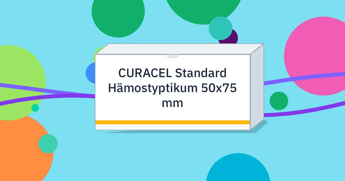 Symbolbild: Packung mit der Aufschrift CURACEL Standard Hämostyptikum 50x75 mm (PZN 09436319) – Verfügbarkeit und Bezug in Apotheken in Frankfurt am Main