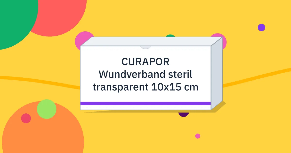 Symbolbild: Packung mit der Aufschrift CURAPOR Wundverband steril transparent 10x15 cm (PZN 12586057) – Verfügbarkeit und Bezug in Apotheken in Frankfurt am Main