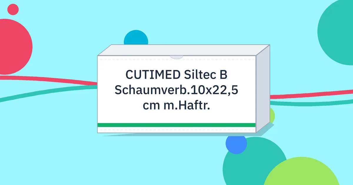 Symbolbild: Packung mit der Aufschrift CUTIMED Siltec B Schaumverb.10x22,5 cm m.Haftr. (PZN 16828451) – Verfügbarkeit und Bezug in Apotheken in Frankfurt am Main