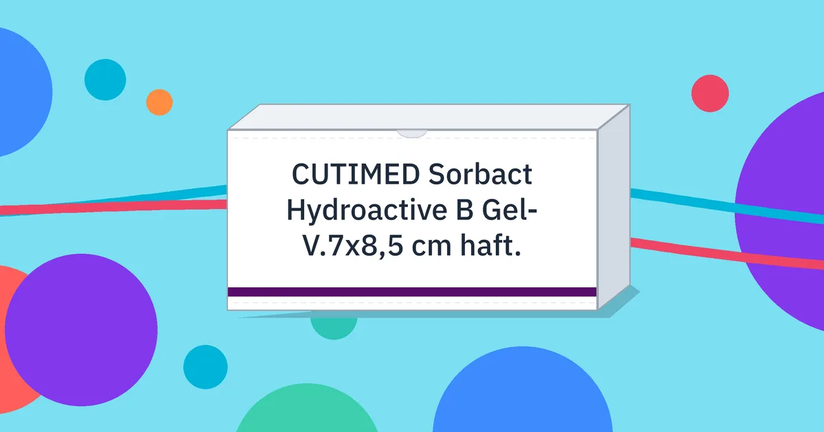 Symbolbild: Packung mit der Aufschrift CUTIMED Sorbact Hydroactive B Gel-V.7x8,5 cm haft. (PZN 12454663) – Verfügbarkeit und Bezug in Apotheken in Frankfurt am Main