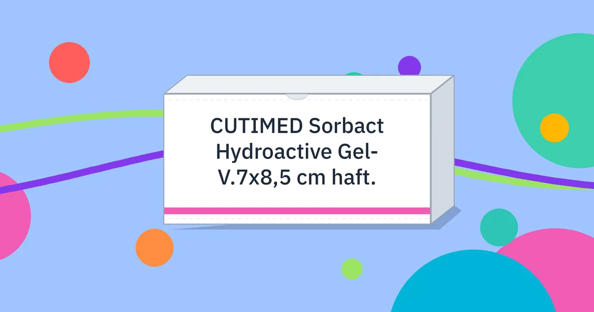 Symbolbild: Packung mit der Aufschrift CUTIMED Sorbact Hydroactive Gel-V.7x8,5 cm haft. (PZN 19472670) – Verfügbarkeit und Bezug in Apotheken in Frankfurt am Main