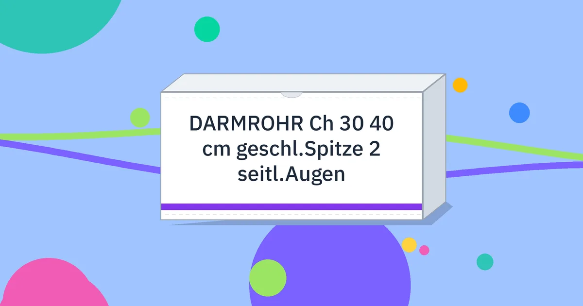 Symbolbild: Packung mit der Aufschrift DARMROHR Ch 30 40 cm geschl.Spitze 2 seitl.Augen (PZN 09092044) – Verfügbarkeit und Bezug in Apotheken in Frankfurt am Main