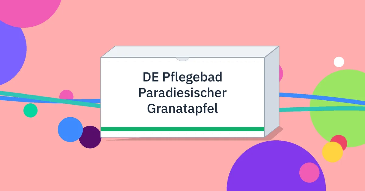 Symbolbild: Packung mit der Aufschrift DE Pflegebad Paradiesischer Granatapfel (PZN 16785492) – Verfügbarkeit und Bezug in Apotheken in Frankfurt am Main