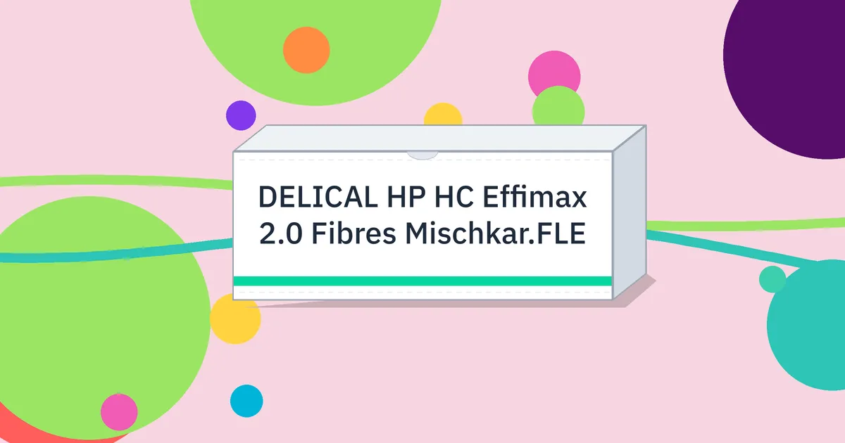 Symbolbild: Packung mit der Aufschrift DELICAL HP HC Effimax 2.0 Fibres Mischkar.FLE (PZN 15744887) – Verfügbarkeit und Bezug in Apotheken in Frankfurt am Main