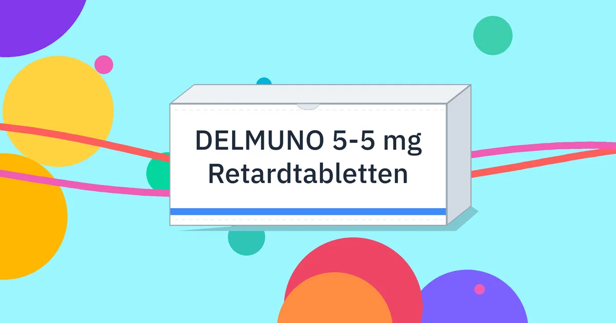 Symbolbild: Packung mit der Aufschrift DELMUNO 5-5 mg Retardtabletten (PZN 15319871) – Verfügbarkeit und Bezug in Apotheken in Frankfurt am Main