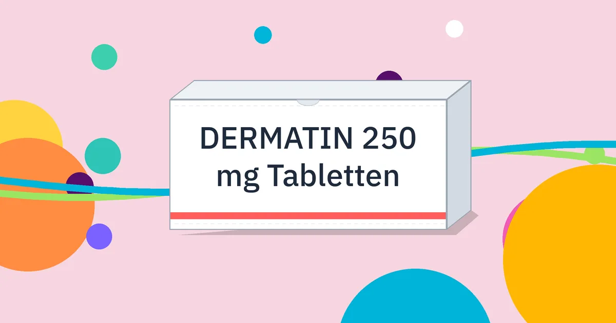 Symbolbild: Packung mit der Aufschrift DERMATIN 250 mg Tabletten (PZN 04218440) – Verfügbarkeit und Bezug in Apotheken in Frankfurt am Main