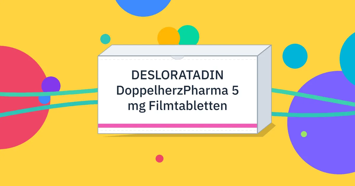 Symbolbild: Packung mit der Aufschrift DESLORATADIN DoppelherzPharma 5 mg Filmtabletten (PZN 18677200) – Verfügbarkeit und Bezug in Apotheken in Frankfurt am Main