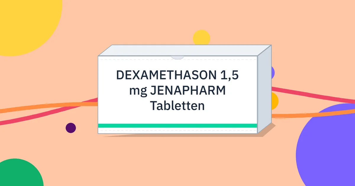 Symbolbild: Packung mit der Aufschrift DEXAMETHASON 1,5 mg JENAPHARM Tabletten (PZN 04007849) – Verfügbarkeit und Bezug in Apotheken in Frankfurt am Main