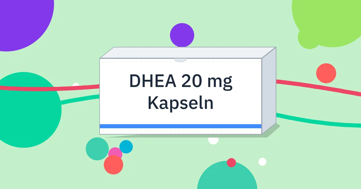 Symbolbild: Packung mit der Aufschrift DHEA 20 mg Kapseln (PZN 18399014) – Verfügbarkeit und Bezug in Apotheken in Frankfurt am Main