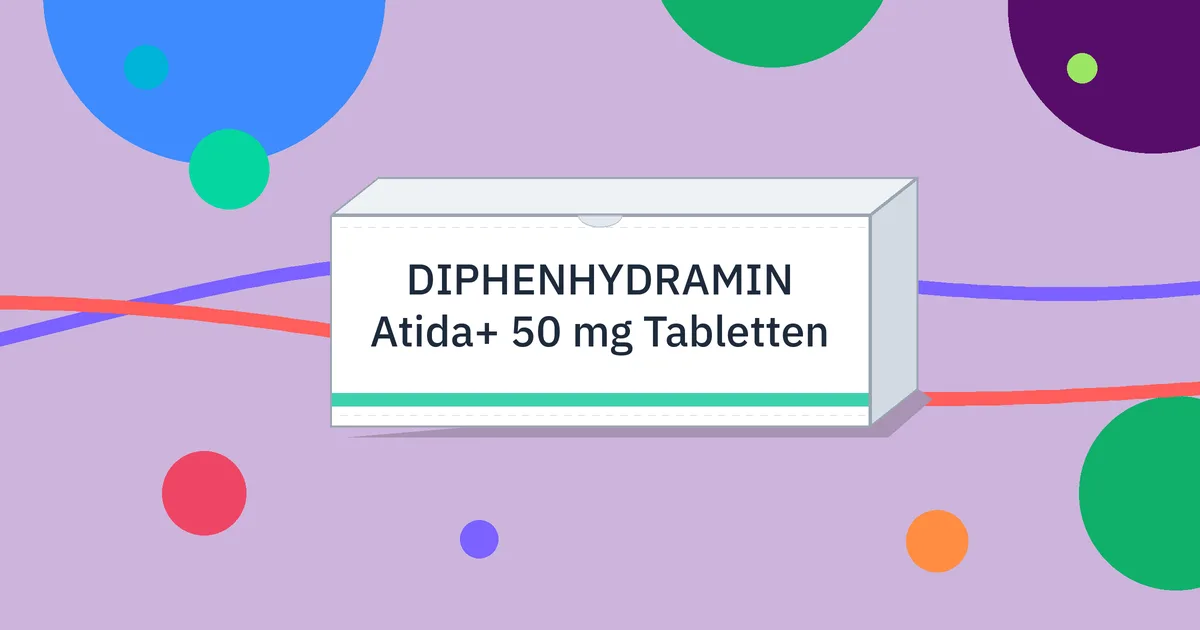 Symbolbild: Packung mit der Aufschrift DIPHENHYDRAMIN Atida+ 50 mg Tabletten (PZN 16680652) – Verfügbarkeit und Bezug in Apotheken in Frankfurt am Main