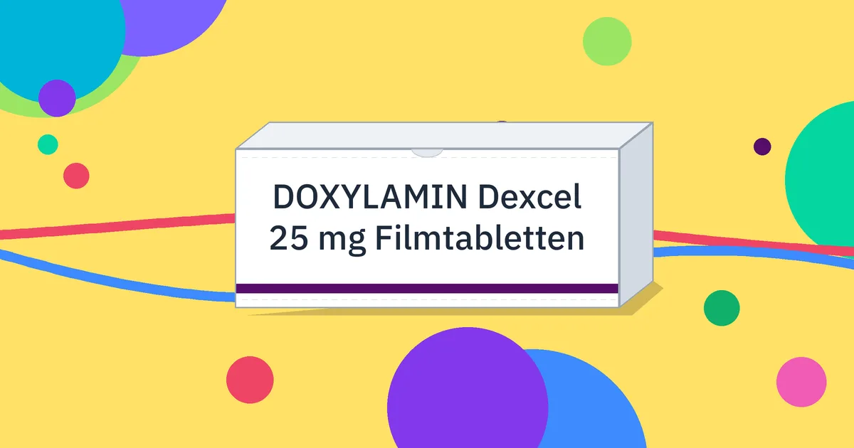 Symbolbild: Packung mit der Aufschrift DOXYLAMIN Dexcel 25 mg Filmtabletten (PZN 18884413) – Verfügbarkeit und Bezug in Apotheken in Frankfurt am Main