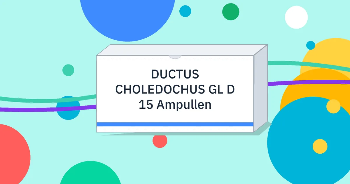 Symbolbild: Packung mit der Aufschrift DUCTUS CHOLEDOCHUS GL D 15 Ampullen (PZN 02918096) – Verfügbarkeit und Bezug in Apotheken in Frankfurt am Main