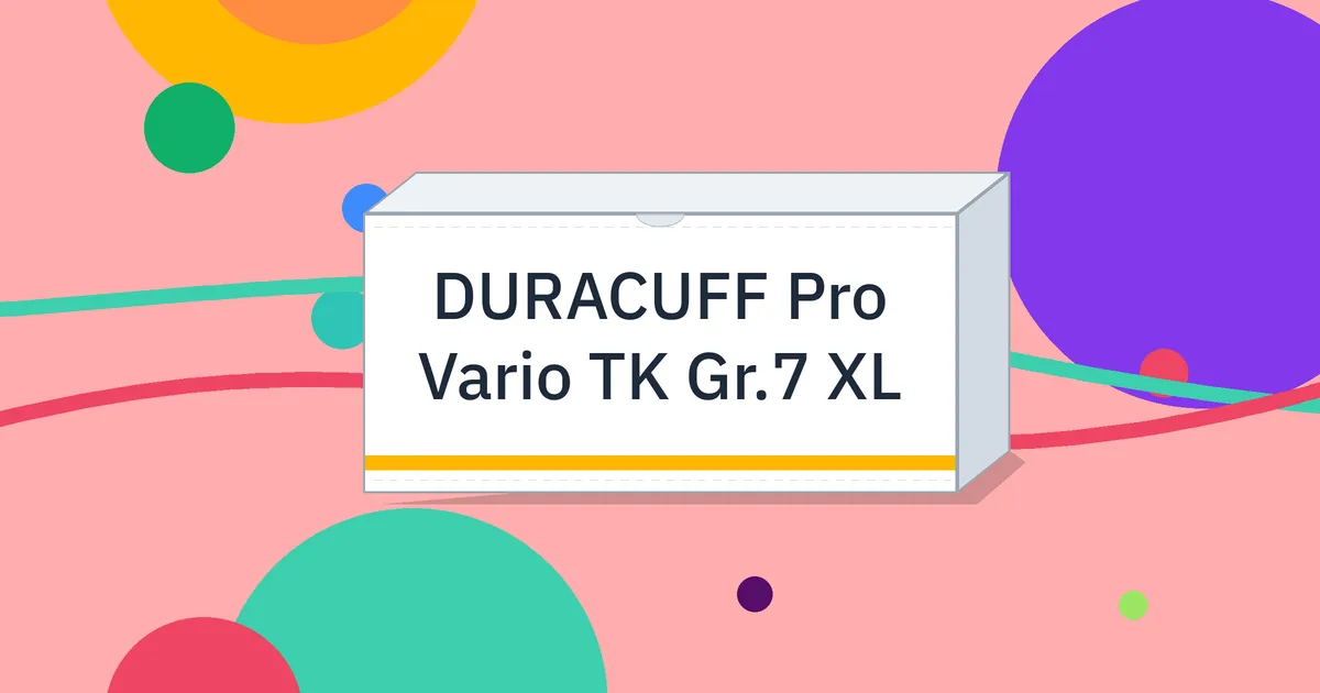 Symbolbild: Packung mit der Aufschrift DURACUFF Pro Vario TK Gr.7 XL (PZN 19245520) – Verfügbarkeit und Bezug in Apotheken in Frankfurt am Main