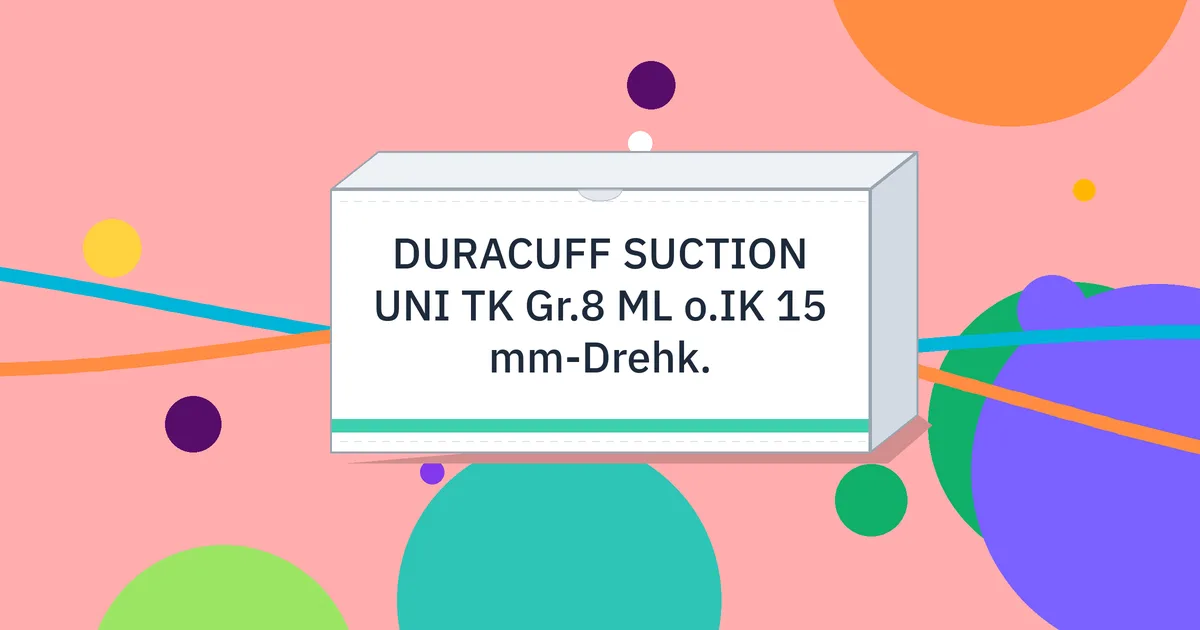 Symbolbild: Packung mit der Aufschrift DURACUFF SUCTION UNI TK Gr.8 ML o.IK 15 mm-Drehk. (PZN 02701557) – Verfügbarkeit und Bezug in Apotheken in Frankfurt am Main