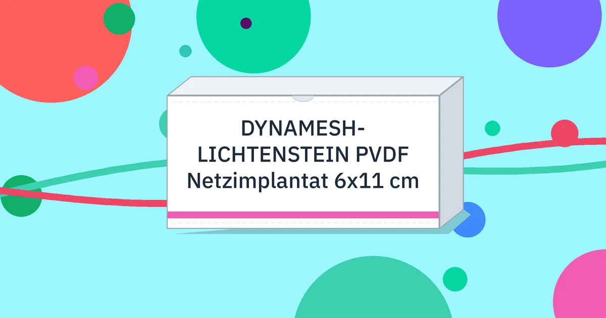 Symbolbild: Packung mit der Aufschrift DYNAMESH-LICHTENSTEIN PVDF Netzimplantat 6x11 cm (PZN 16568719) – Verfügbarkeit und Bezug in Apotheken in Frankfurt am Main