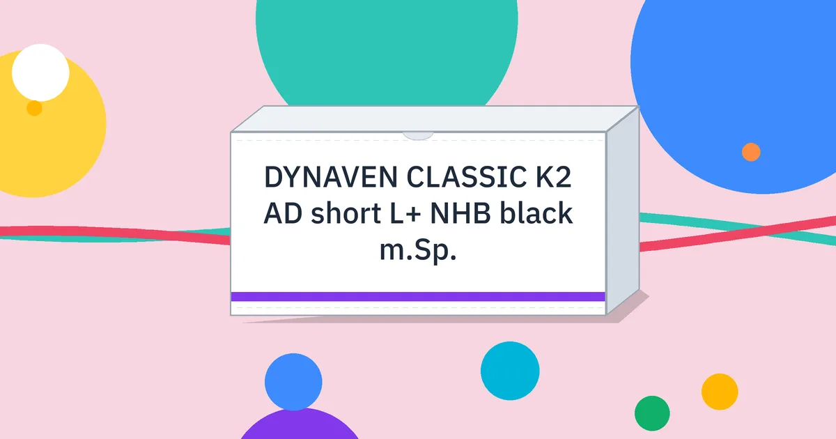 Symbolbild: Packung mit der Aufschrift DYNAVEN CLASSIC K2 AD short L+ NHB black m.Sp. (PZN 18418059) – Verfügbarkeit und Bezug in Apotheken in Frankfurt am Main