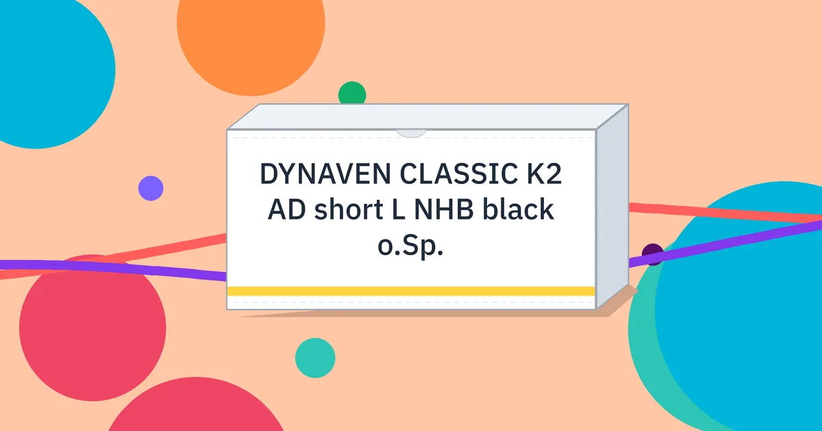 Symbolbild: Packung mit der Aufschrift DYNAVEN CLASSIC K2 AD short L NHB black o.Sp. (PZN 18417404) – Verfügbarkeit und Bezug in Apotheken in Frankfurt am Main