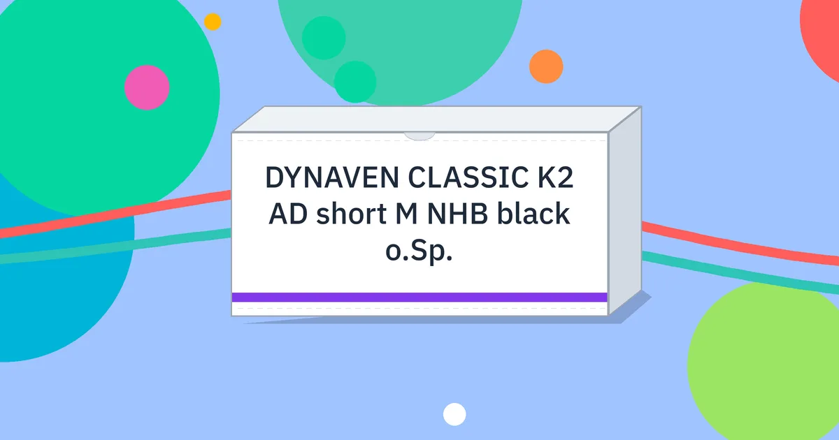 Symbolbild: Packung mit der Aufschrift DYNAVEN CLASSIC K2 AD short M NHB black o.Sp. (PZN 18417373) – Verfügbarkeit und Bezug in Apotheken in Frankfurt am Main
