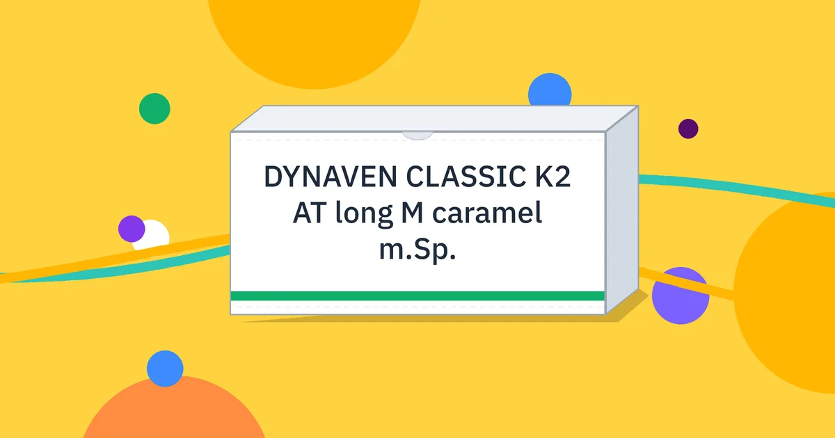 Symbolbild: Packung mit der Aufschrift DYNAVEN CLASSIC K2 AT long M caramel m.Sp. (PZN 18419314) – Verfügbarkeit und Bezug in Apotheken in Frankfurt am Main