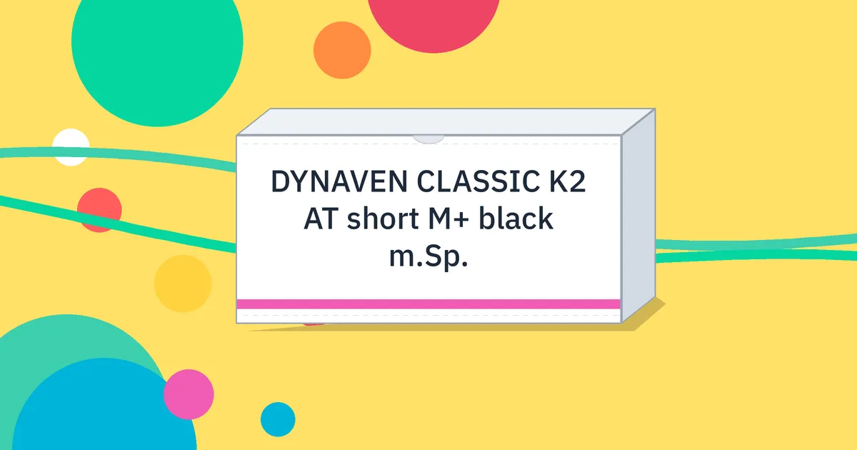 Symbolbild: Packung mit der Aufschrift DYNAVEN CLASSIC K2 AT short M+ black m.Sp. (PZN 18419225) – Verfügbarkeit und Bezug in Apotheken in Frankfurt am Main