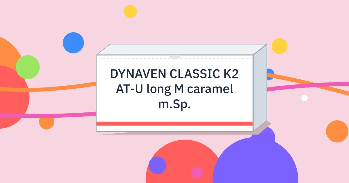 Symbolbild: Packung mit der Aufschrift DYNAVEN CLASSIC K2 AT-U long M caramel m.Sp. (PZN 18419946) – Verfügbarkeit und Bezug in Apotheken in Frankfurt am Main