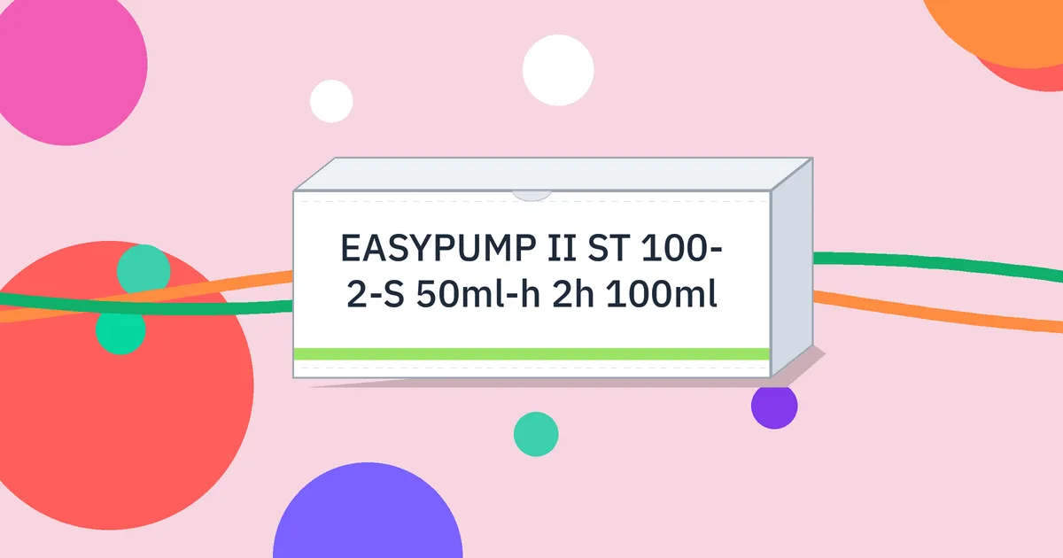 Symbolbild: Packung mit der Aufschrift EASYPUMP II ST 100-2-S 50ml-h 2h 100ml (PZN 09391031) – Verfügbarkeit und Bezug in Apotheken in Frankfurt am Main