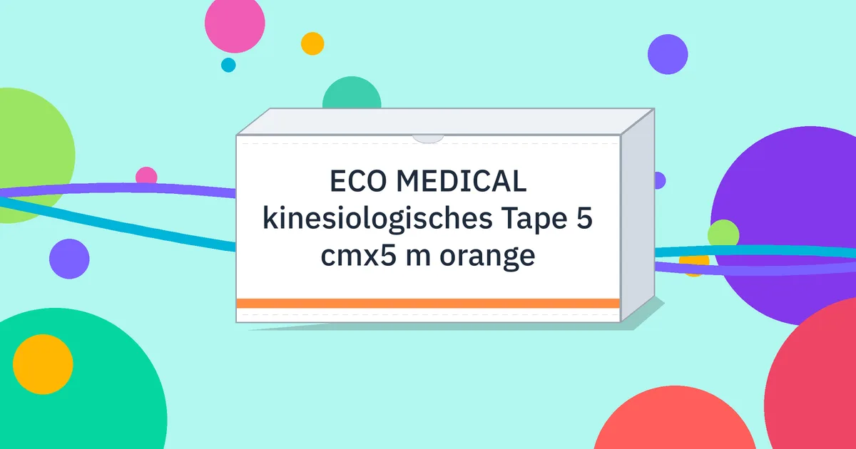 Symbolbild: Packung mit der Aufschrift ECO MEDICAL kinesiologisches Tape 5 cmx5 m orange (PZN 10796000) – Verfügbarkeit und Bezug in Apotheken in Frankfurt am Main