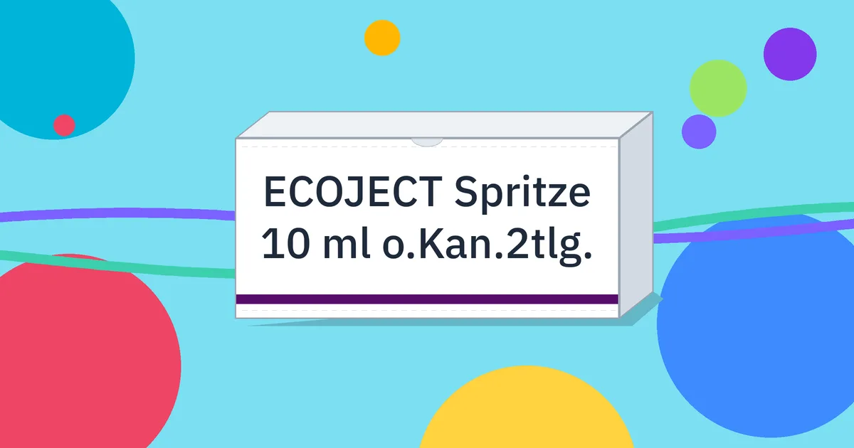 Symbolbild: Packung mit der Aufschrift ECOJECT Spritze 10 ml o.Kan.2tlg. (PZN 19452940) – Verfügbarkeit und Bezug in Apotheken in Frankfurt am Main