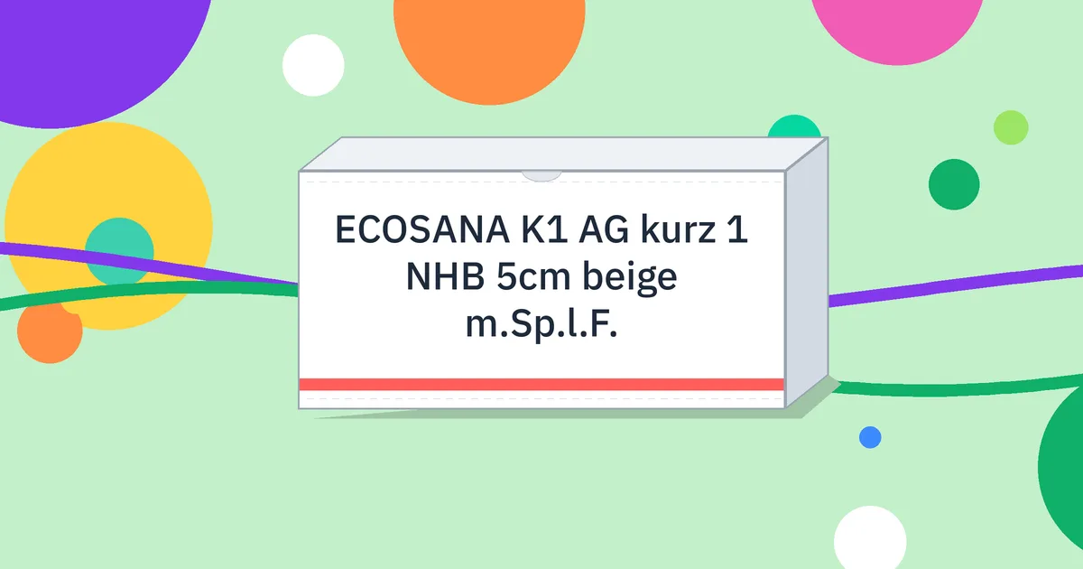 Symbolbild: Packung mit der Aufschrift ECOSANA K1 AG kurz 1 NHB 5cm beige m.Sp.l.F. (PZN 04725941) – Verfügbarkeit und Bezug in Apotheken in Frankfurt am Main