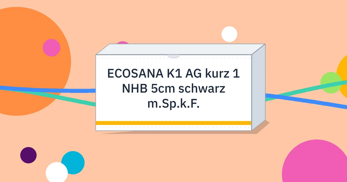 Symbolbild: Packung mit der Aufschrift ECOSANA K1 AG kurz 1 NHB 5cm schwarz m.Sp.k.F. (PZN 04725668) – Verfügbarkeit und Bezug in Apotheken in Frankfurt am Main