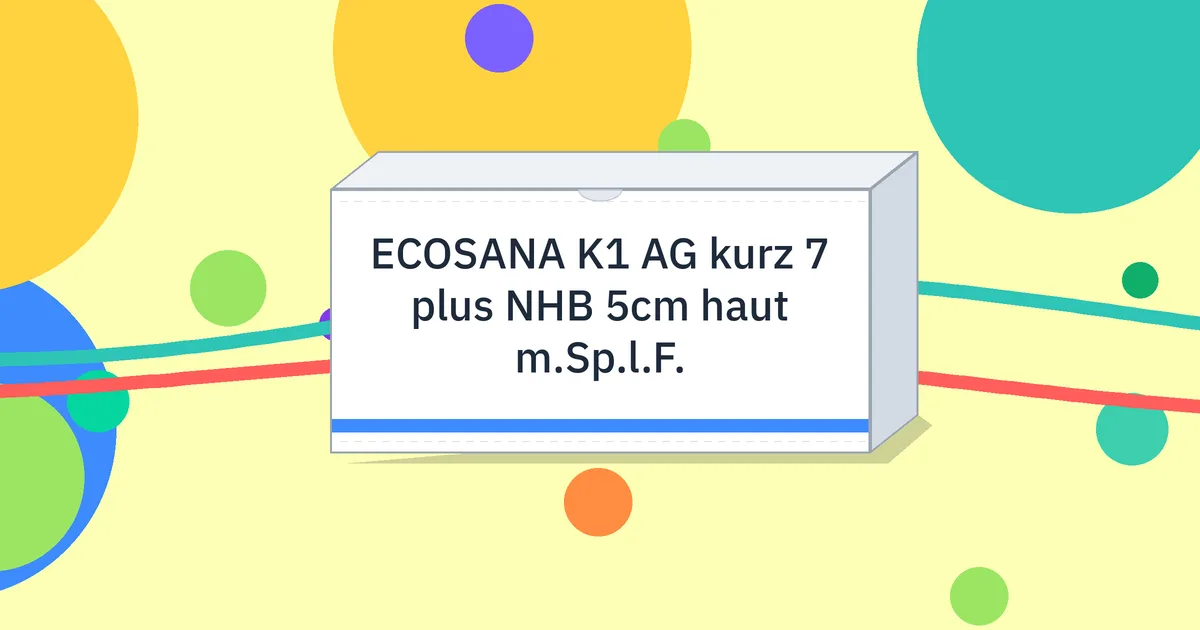 Symbolbild: Packung mit der Aufschrift ECOSANA K1 AG kurz 7 plus NHB 5cm haut m.Sp.l.F. (PZN 04731083) – Verfügbarkeit und Bezug in Apotheken in Frankfurt am Main