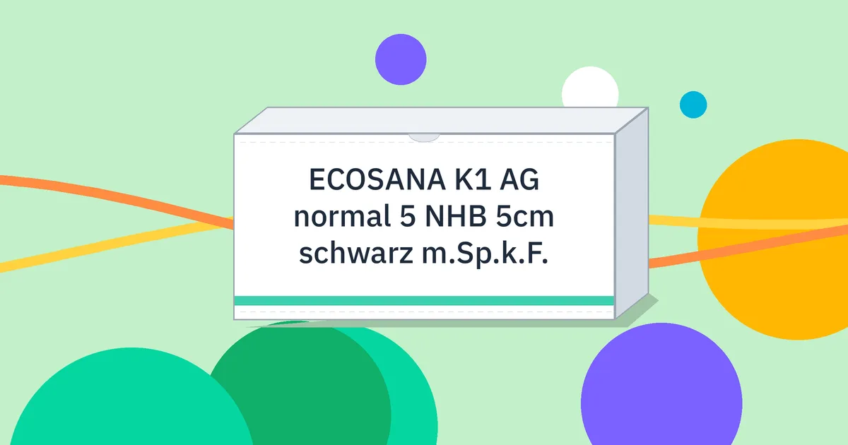 Symbolbild: Packung mit der Aufschrift ECOSANA K1 AG normal 5 NHB 5cm schwarz m.Sp.k.F. (PZN 04728750) – Verfügbarkeit und Bezug in Apotheken in Frankfurt am Main