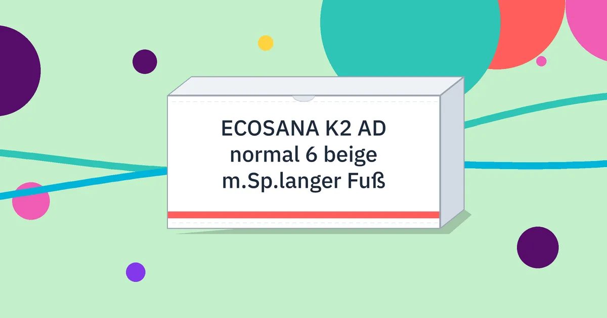 Symbolbild: Packung mit der Aufschrift ECOSANA K2 AD normal 6 beige m.Sp.langer Fuß (PZN 10956030) – Verfügbarkeit und Bezug in Apotheken in Frankfurt am Main