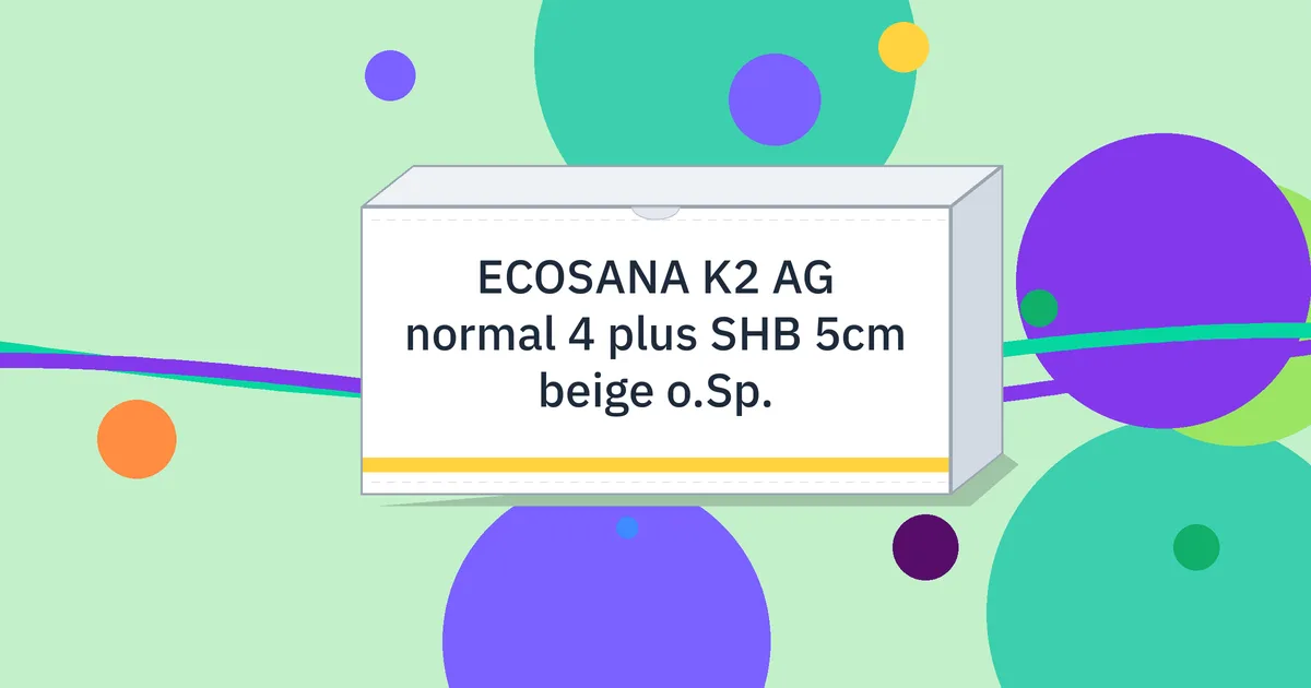 Symbolbild: Packung mit der Aufschrift ECOSANA K2 AG normal 4 plus SHB 5cm beige o.Sp. (PZN 01446554) – Verfügbarkeit und Bezug in Apotheken in Frankfurt am Main