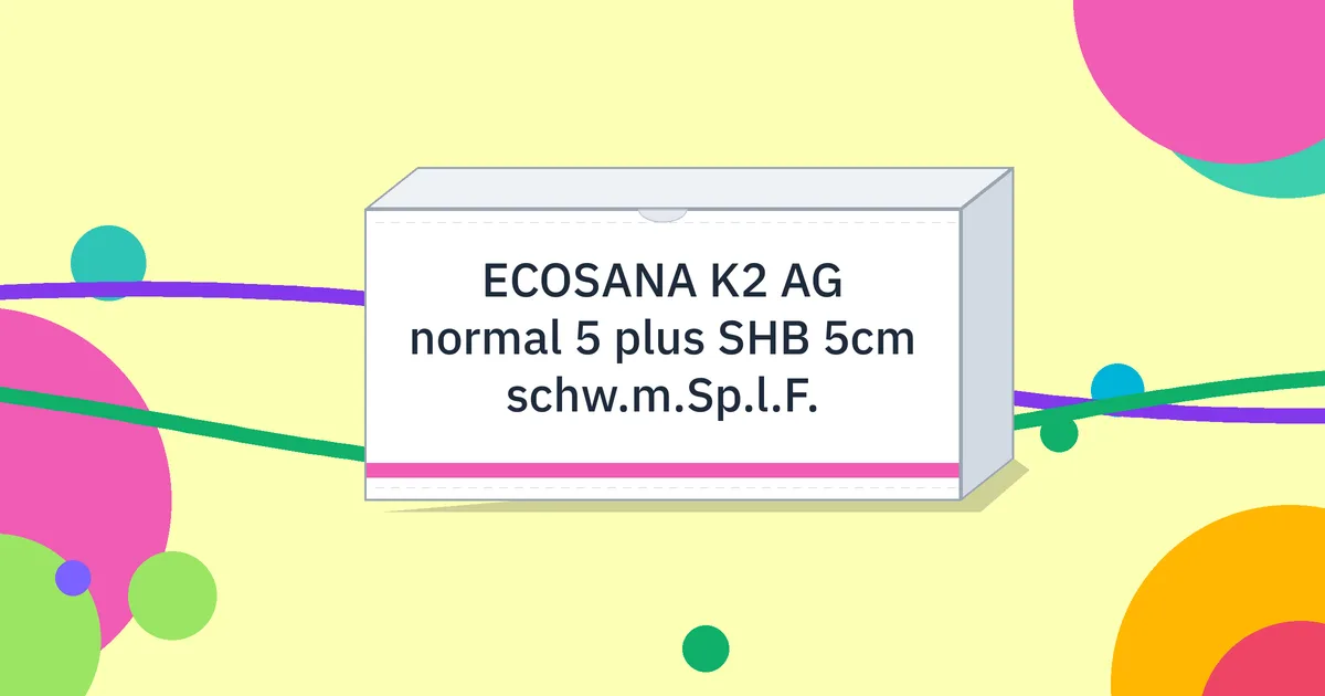 Symbolbild: Packung mit der Aufschrift ECOSANA K2 AG normal 5 plus SHB 5cm schw.m.Sp.l.F. (PZN 10957549) – Verfügbarkeit und Bezug in Apotheken in Frankfurt am Main