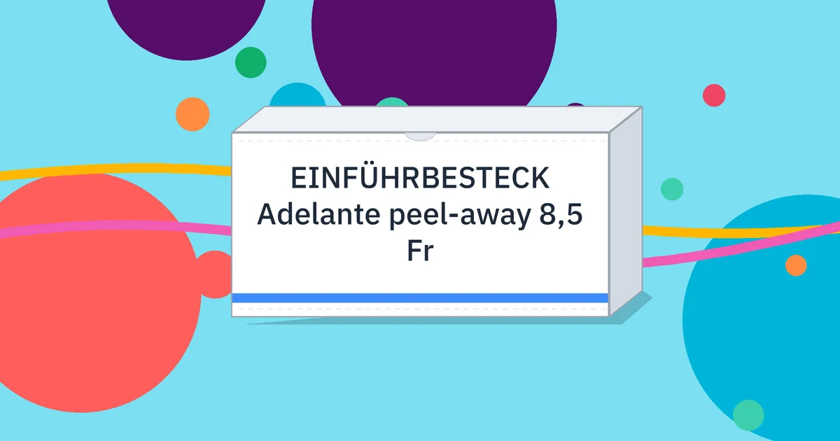 Symbolbild: Packung mit der Aufschrift EINFÜHRBESTECK Adelante peel-away 8,5 Fr (PZN 13574168) – Verfügbarkeit und Bezug in Apotheken in Frankfurt am Main