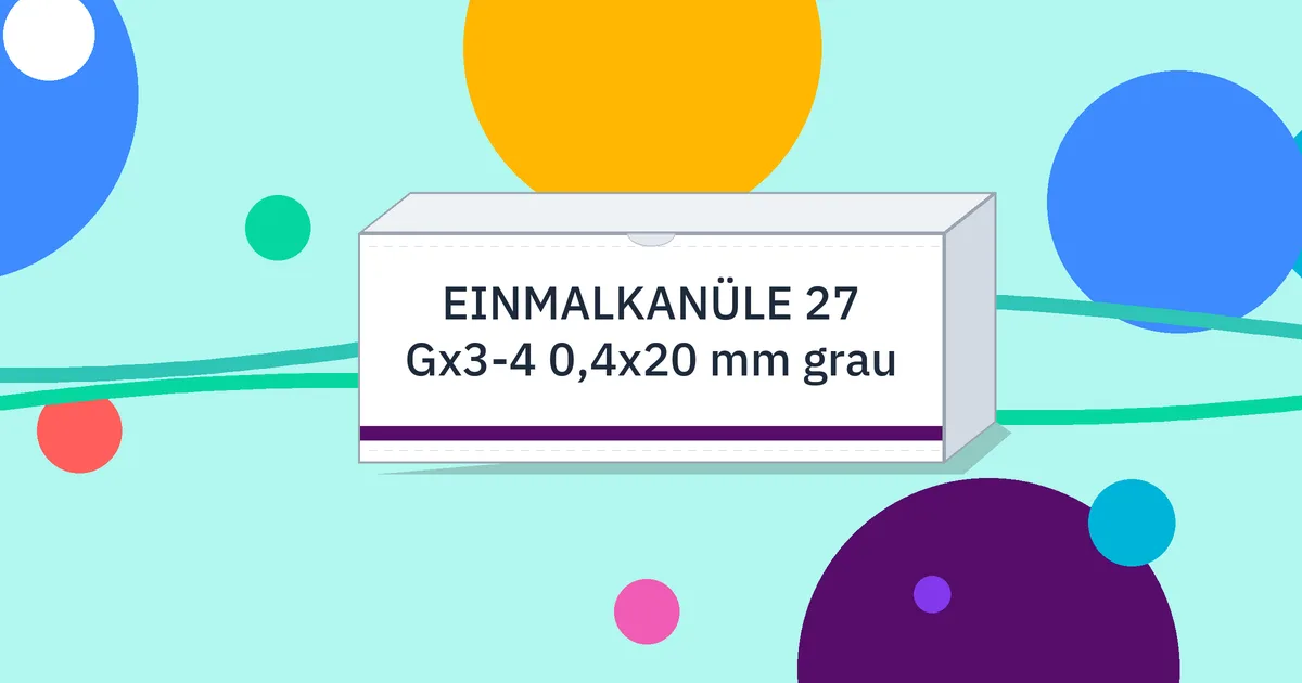 Symbolbild: Packung mit der Aufschrift EINMALKANÜLE 27 Gx3-4 0,4x20 mm grau (PZN 18717448) – Verfügbarkeit und Bezug in Apotheken in Frankfurt am Main