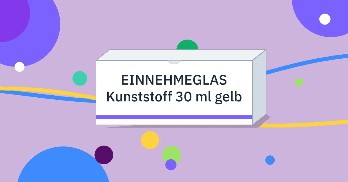 Symbolbild: Packung mit der Aufschrift EINNEHMEGLAS Kunststoff 30 ml gelb (PZN 19513995) – Verfügbarkeit und Bezug in Apotheken in Frankfurt am Main