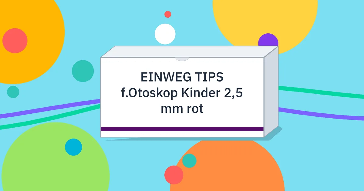 Symbolbild: Packung mit der Aufschrift EINWEG TIPS f.Otoskop Kinder 2,5 mm rot (PZN 16033935) – Verfügbarkeit und Bezug in Apotheken in Frankfurt am Main