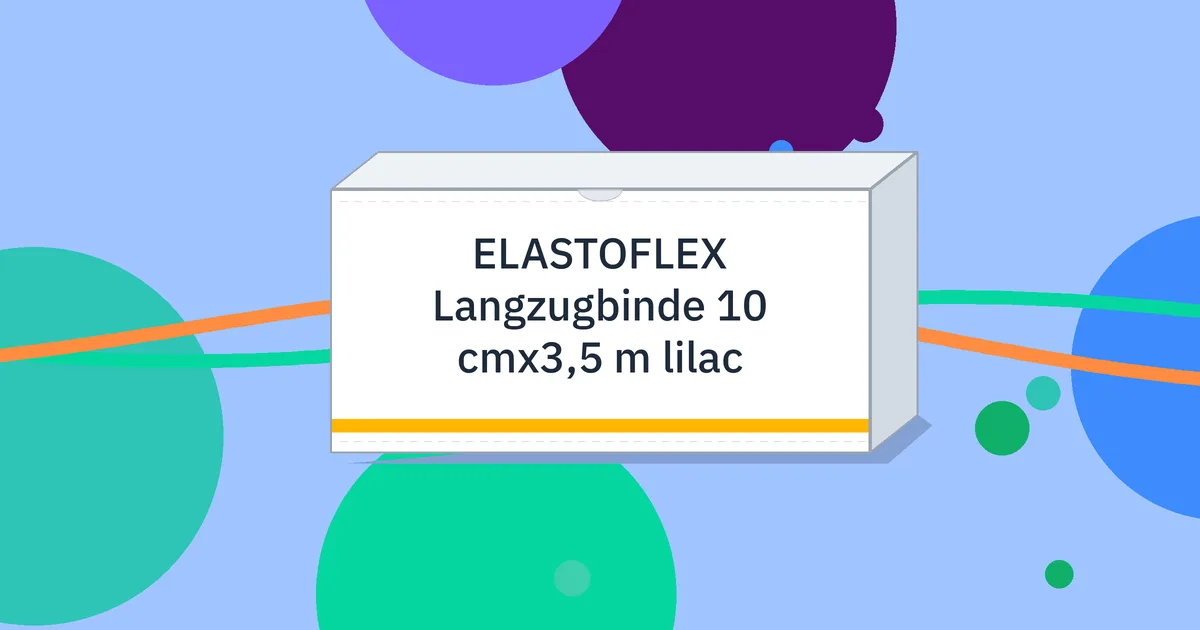 Symbolbild: Packung mit der Aufschrift ELASTOFLEX Langzugbinde 10 cmx3,5 m lilac (PZN 17175347) – Verfügbarkeit und Bezug in Apotheken in Frankfurt am Main