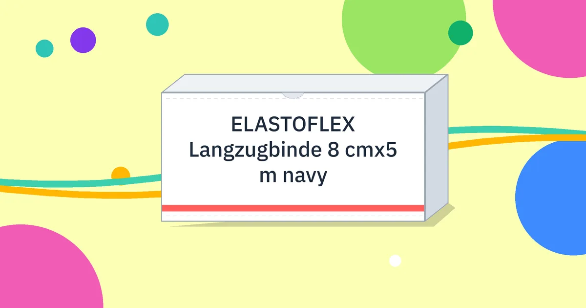 Symbolbild: Packung mit der Aufschrift ELASTOFLEX Langzugbinde 8 cmx5 m navy (PZN 17175815) – Verfügbarkeit und Bezug in Apotheken in Frankfurt am Main