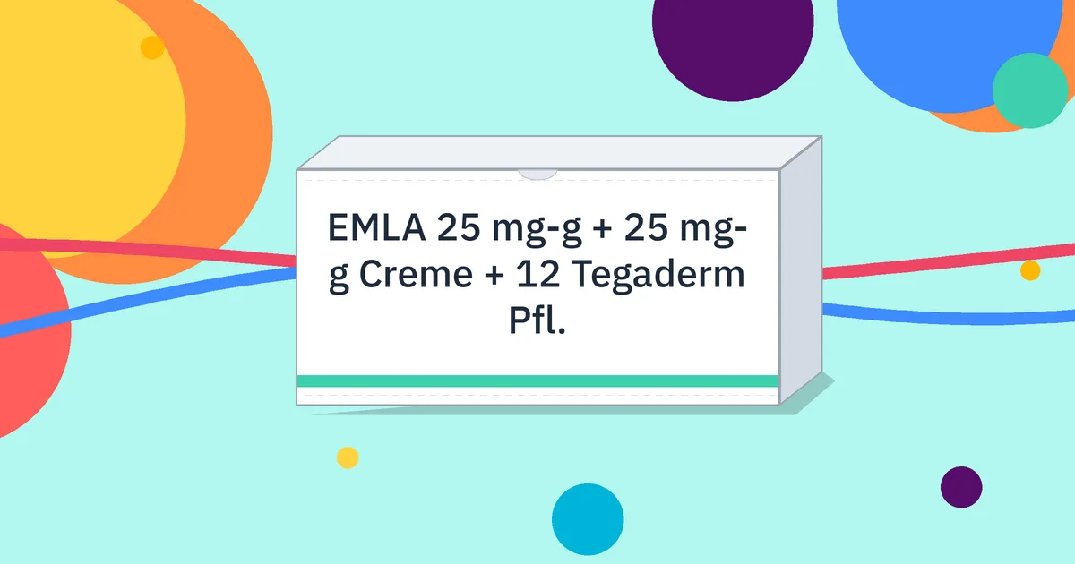 Symbolbild: Packung mit der Aufschrift EMLA 25 mg-g + 25 mg-g Creme + 12 Tegaderm Pfl. (PZN 11130450) – Verfügbarkeit und Bezug in Apotheken in Frankfurt am Main