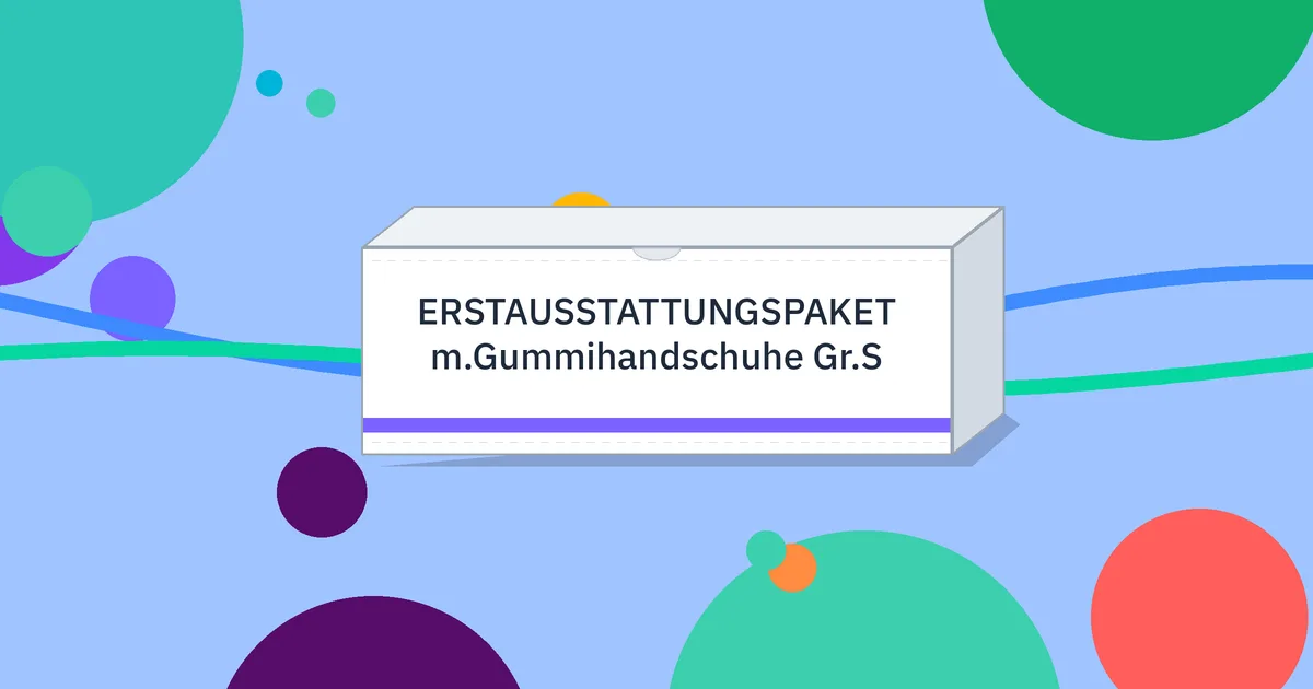 Symbolbild: Packung mit der Aufschrift ERSTAUSSTATTUNGSPAKET m.Gummihandschuhe Gr.S (PZN 14409891) – Verfügbarkeit und Bezug in Apotheken in Frankfurt am Main