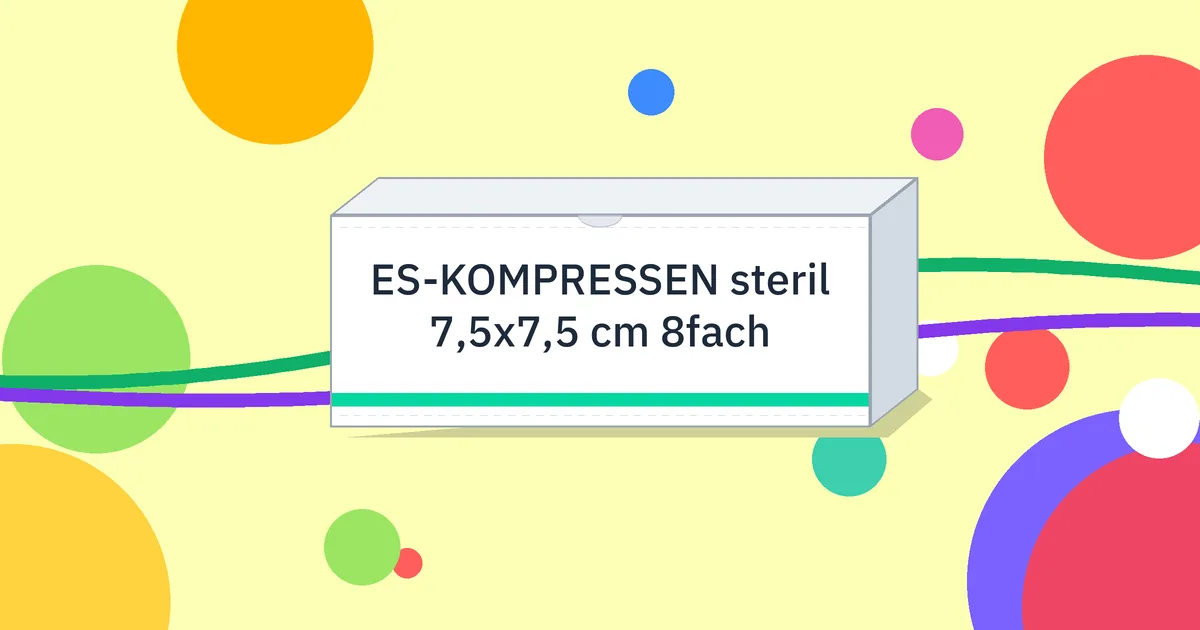 Symbolbild: Packung mit der Aufschrift ES-KOMPRESSEN steril 7,5x7,5 cm 8fach (PZN 12559557) – Verfügbarkeit und Bezug in Apotheken in Frankfurt am Main