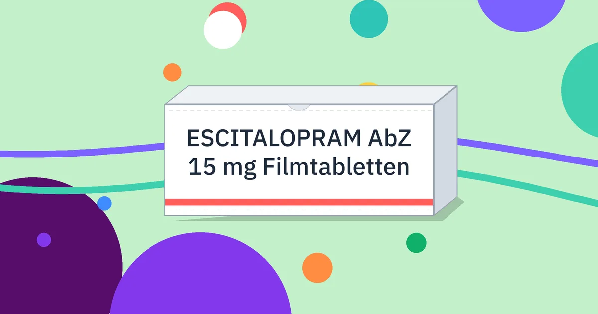 Symbolbild: Packung mit der Aufschrift ESCITALOPRAM AbZ 15 mg Filmtabletten (PZN 10099152) – Verfügbarkeit und Bezug in Apotheken in Frankfurt am Main